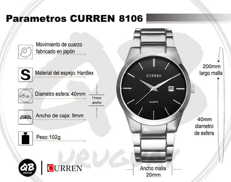 Reloj CURREN 8106 - Negro malla plateada